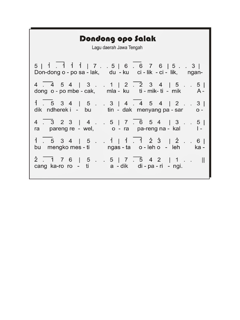 Dondong Opo Salak - Not Angka | PDF