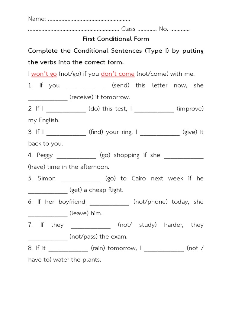 First Conditional Form I Exercise | PDF