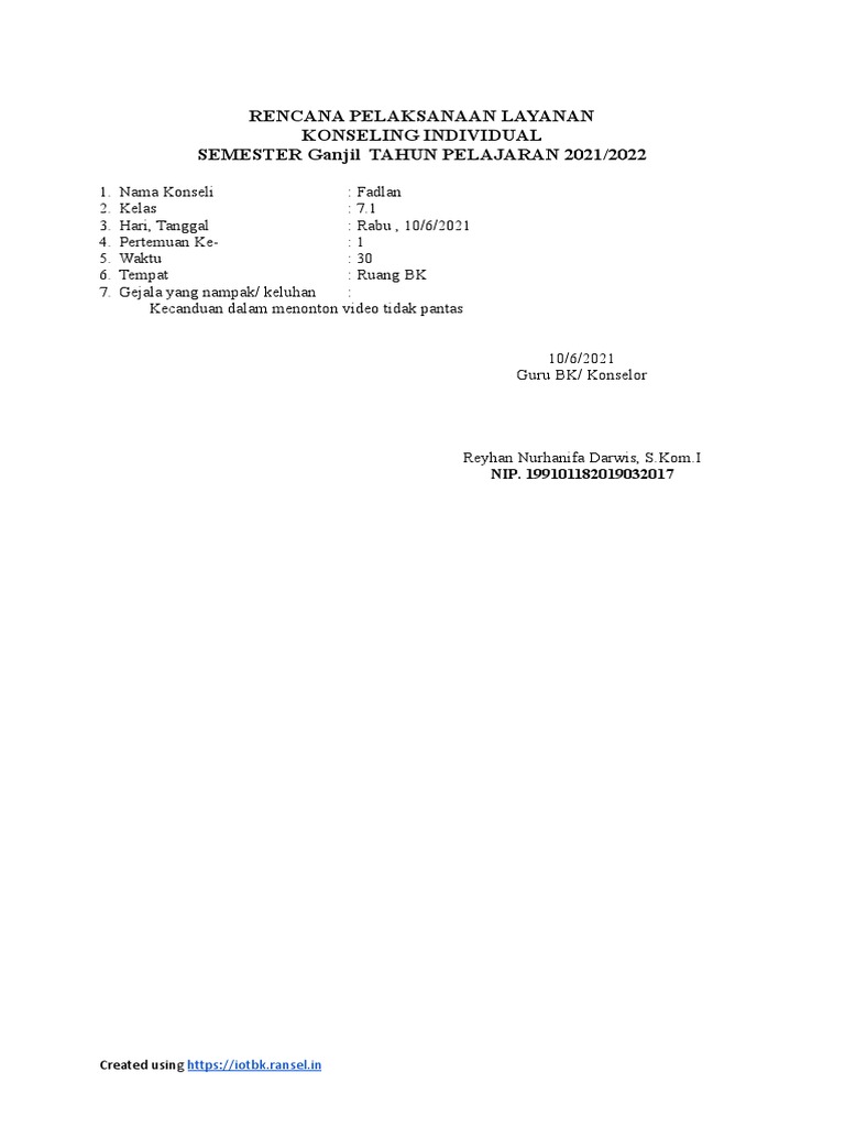 RPL Konseling Individual | PDF