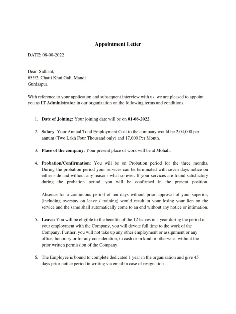 Sidhant - Appointment Letter | PDF | Justice | Crime & Violence