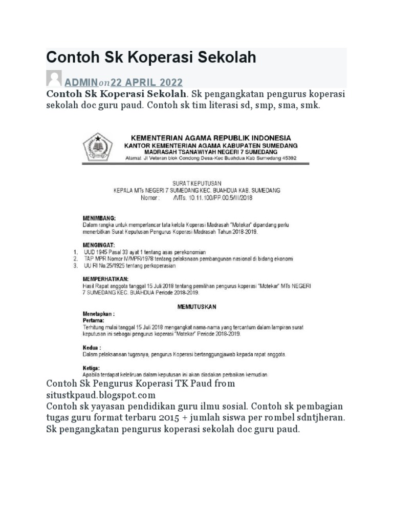 Contoh SK Koperasi Sekolah | PDF | Karier & Perkembangan
