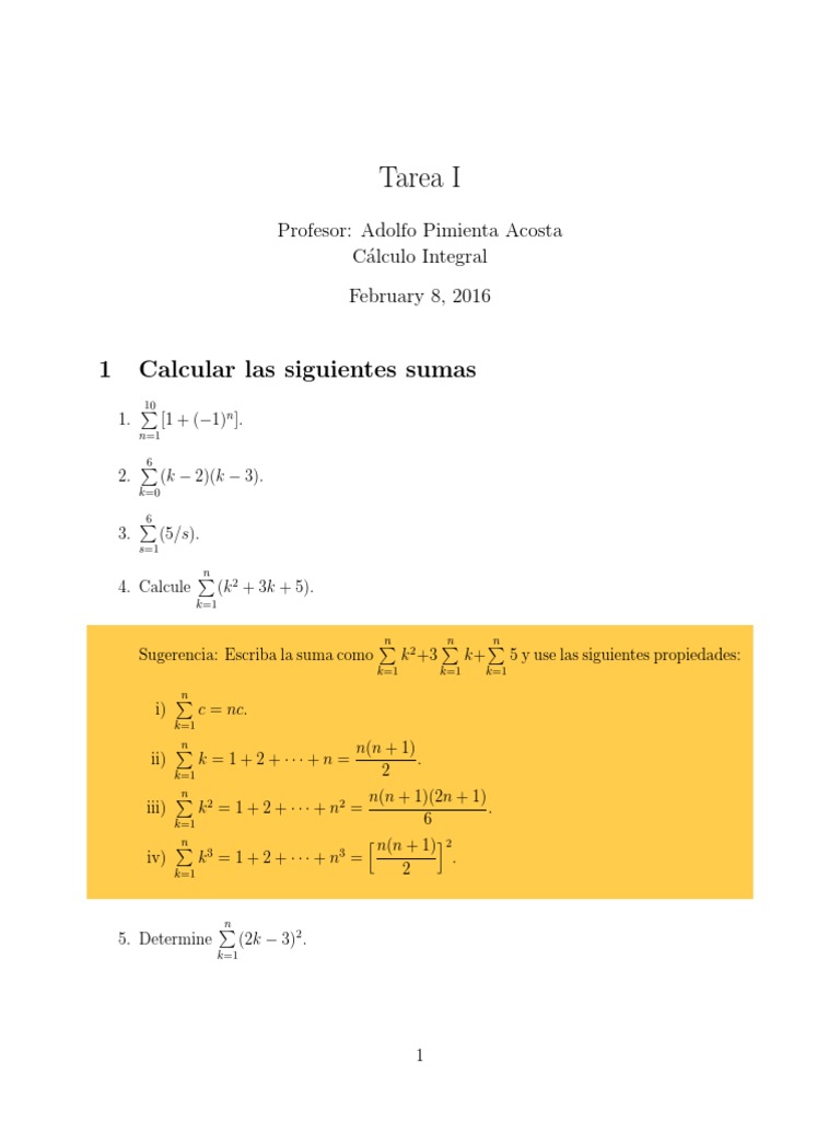Tarea 1 C.I | PDF | Integral | Relaciones matematicas