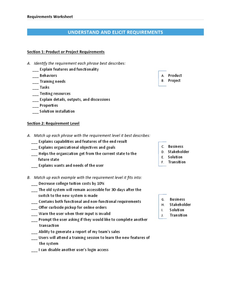 0100 RequirementsWorksheet TypesLevels | PDF | System | Software Engineering