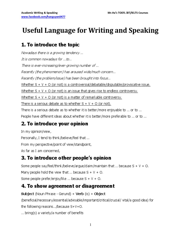 Useful Language For Writing and Speaking (Modified) | PDF | Reason | Argument
