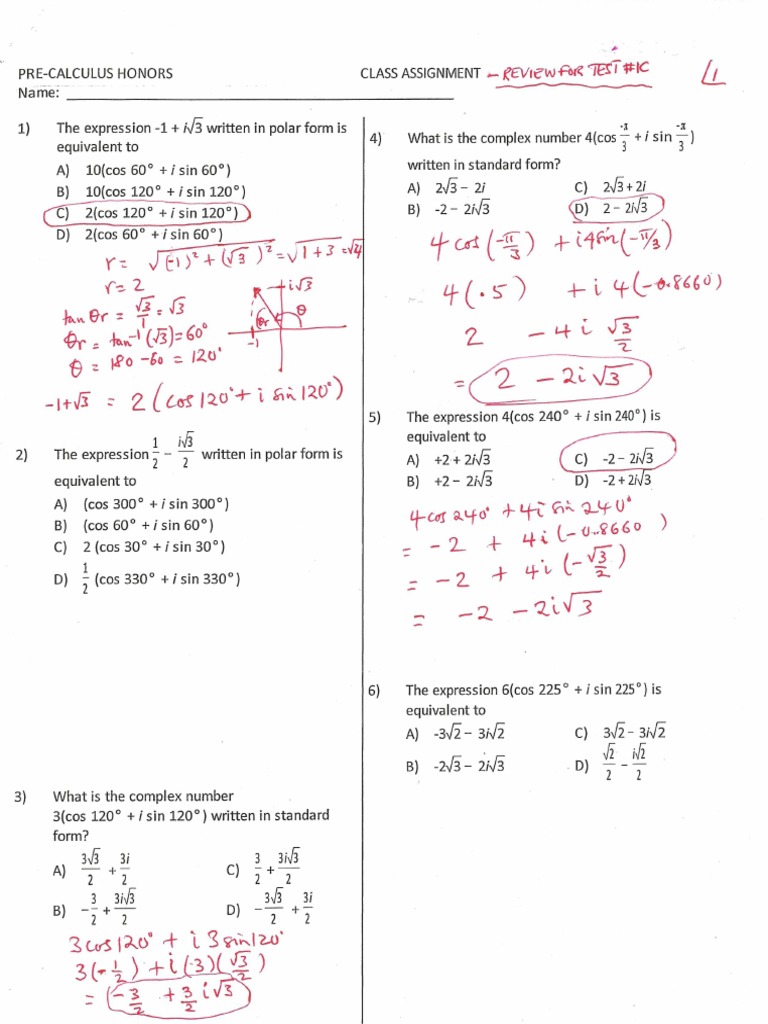 Pre Calculus Honors Review For Test 1c Pdf