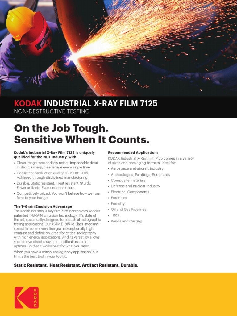 KODAK Industrial X Ray Film 7125 Brochure EN | PDF | Nondestructive ...