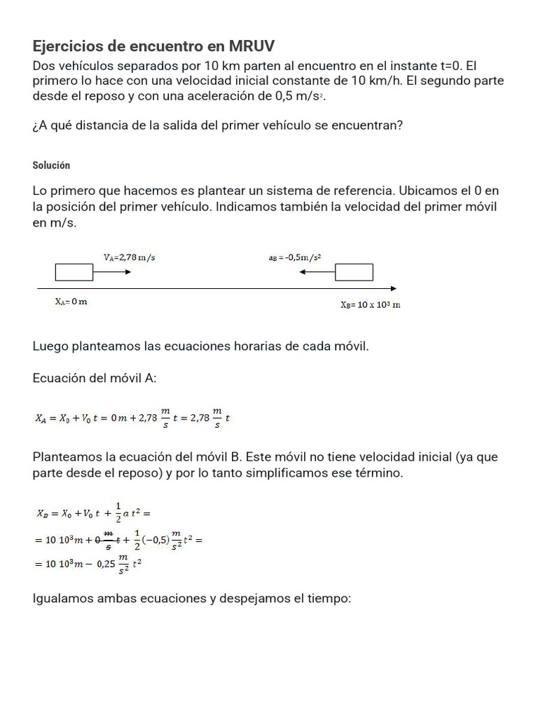 Ejercicios de Encuentro en MRUV | PDF