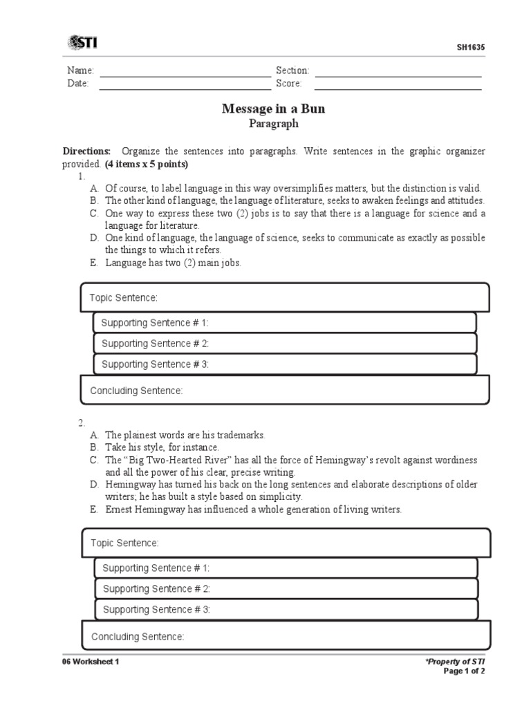 06 Worksheet 1 | PDF | Literacy | Ernest Hemingway