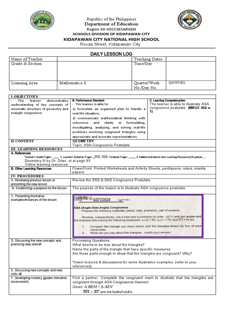 DLL Math 8 Q3 W5 D1 2023 | PDF | Learning | Cognition