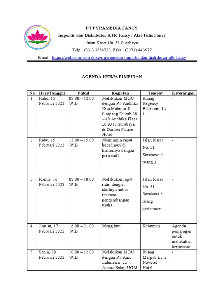 Jadwal Kegiatan Pimpinan | PDF