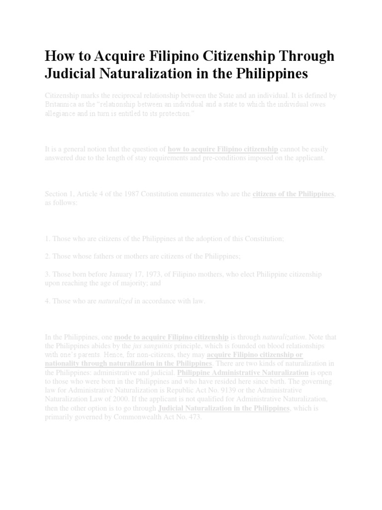Filipino Citizenship via Judicial Naturalization | PDF | Naturalization ...