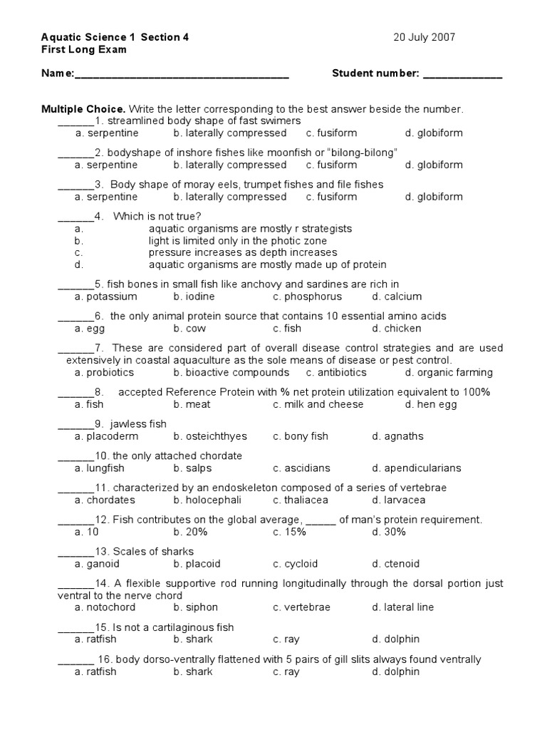 Aquatic Science Notes | PDF | Fish | Sharks