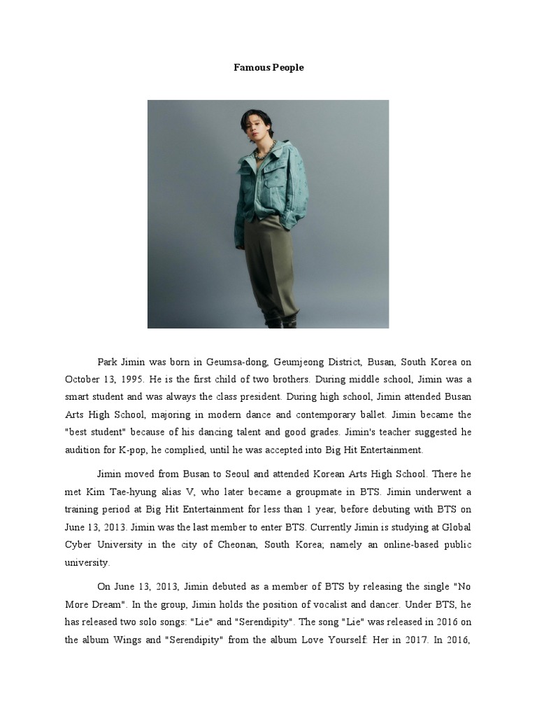 Park Jimin: BTS Member Biography | PDF