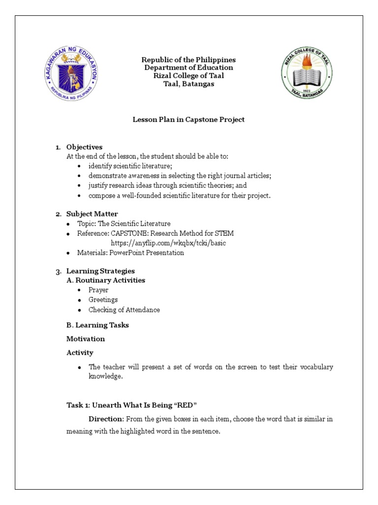 Alvarez - Capstone (Lesson 2 - 4as LP) | PDF | Theory | Lesson Plan