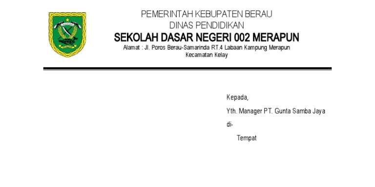 SDN 002 Merapun: Surat Kepada PT Gunta Samba Jaya | PDF