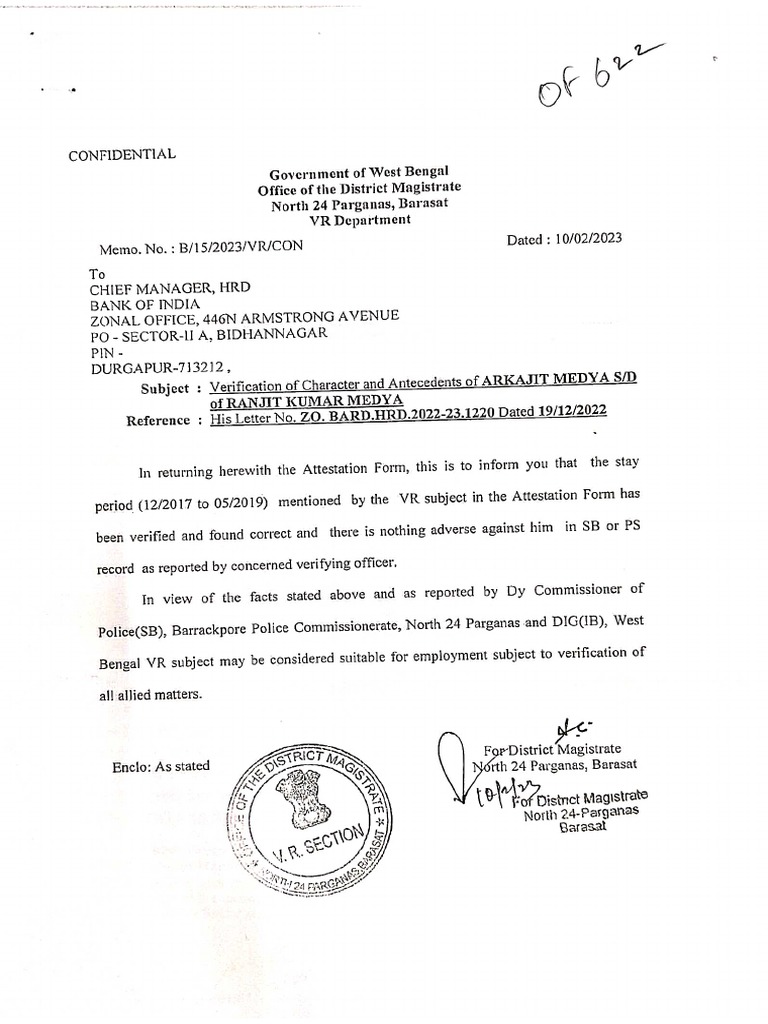 Barasat Police Verification Gor BOI | PDF