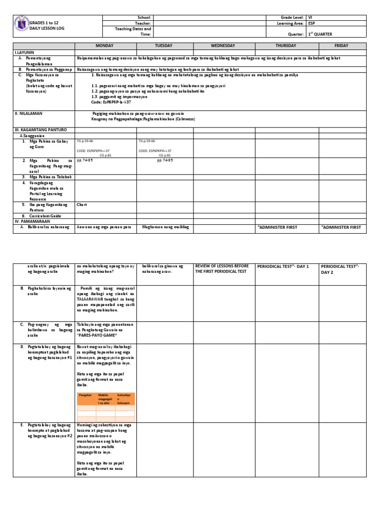 DLL Esp 6 q1 w10 Pagkamahinahon | PDF