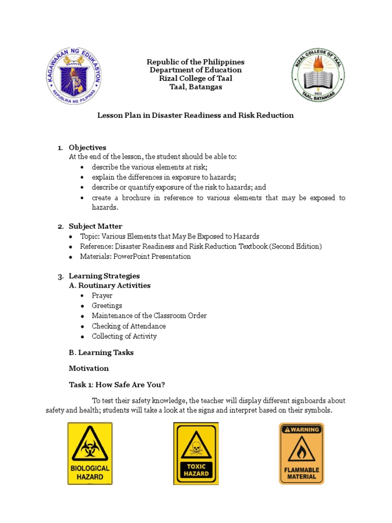 Alvarez - D.R.R. (Lesson 4 - 4as LP) | PDF | Hazards | Risk