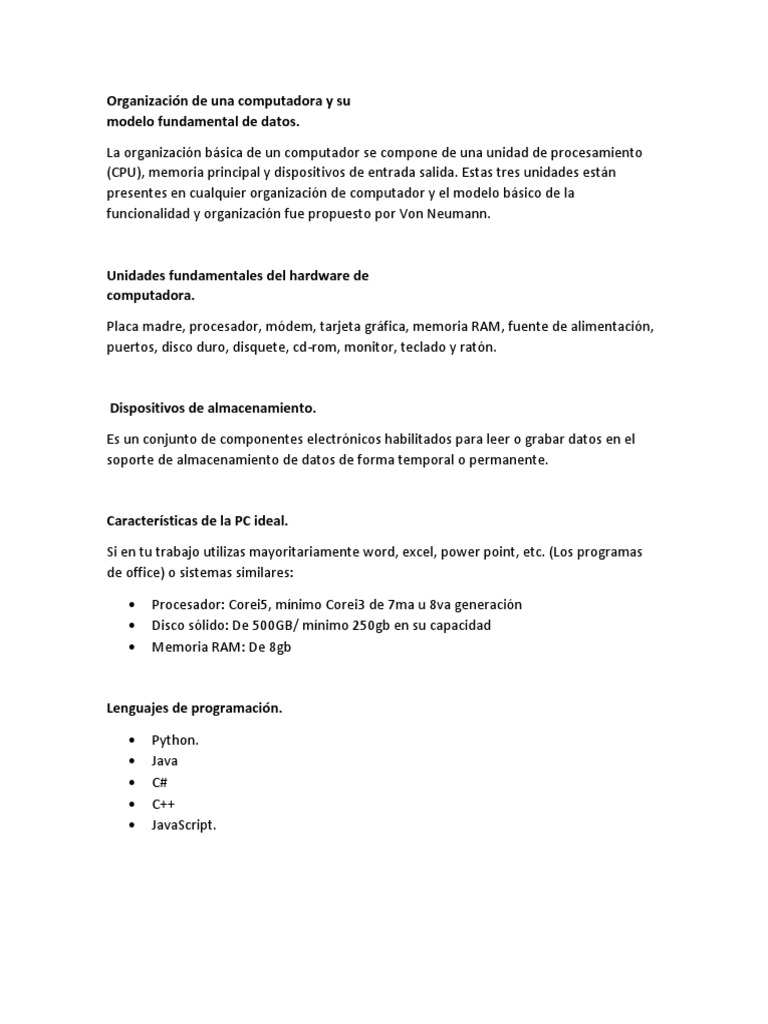 Organización de Una Computadora | PDF