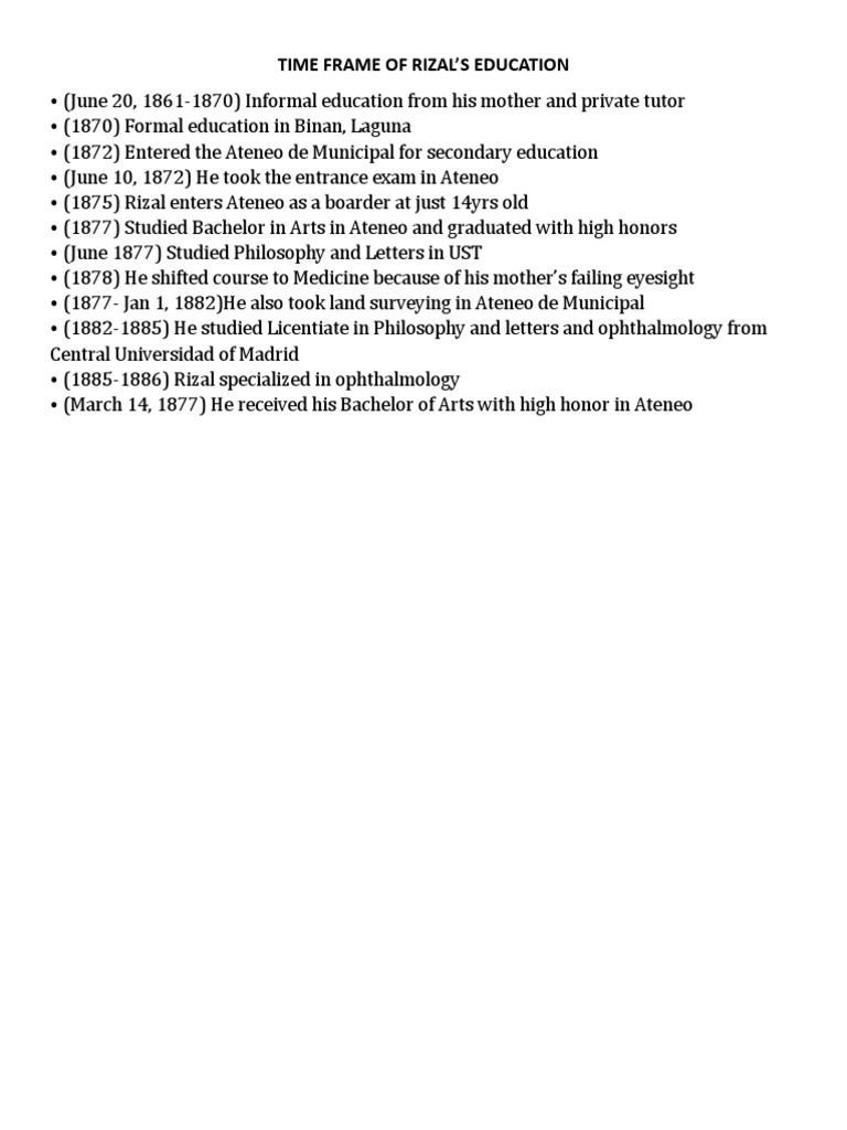 Time Frame of Rizal | PDF
