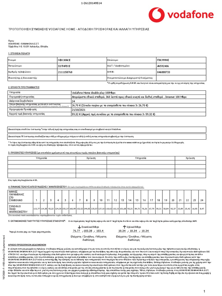 Τροποποιηση Συμβασησ Vodafone Home - Αποδοχη Προσφορασ Και Αλλαγη ...