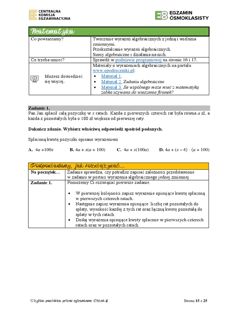 Dzien 2 - Zadania kl8 | PDF