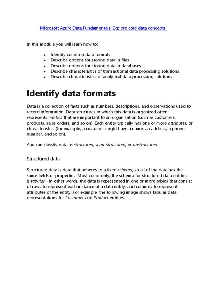 Azure Data Concepts for Beginners | PDF | File Format | Xml