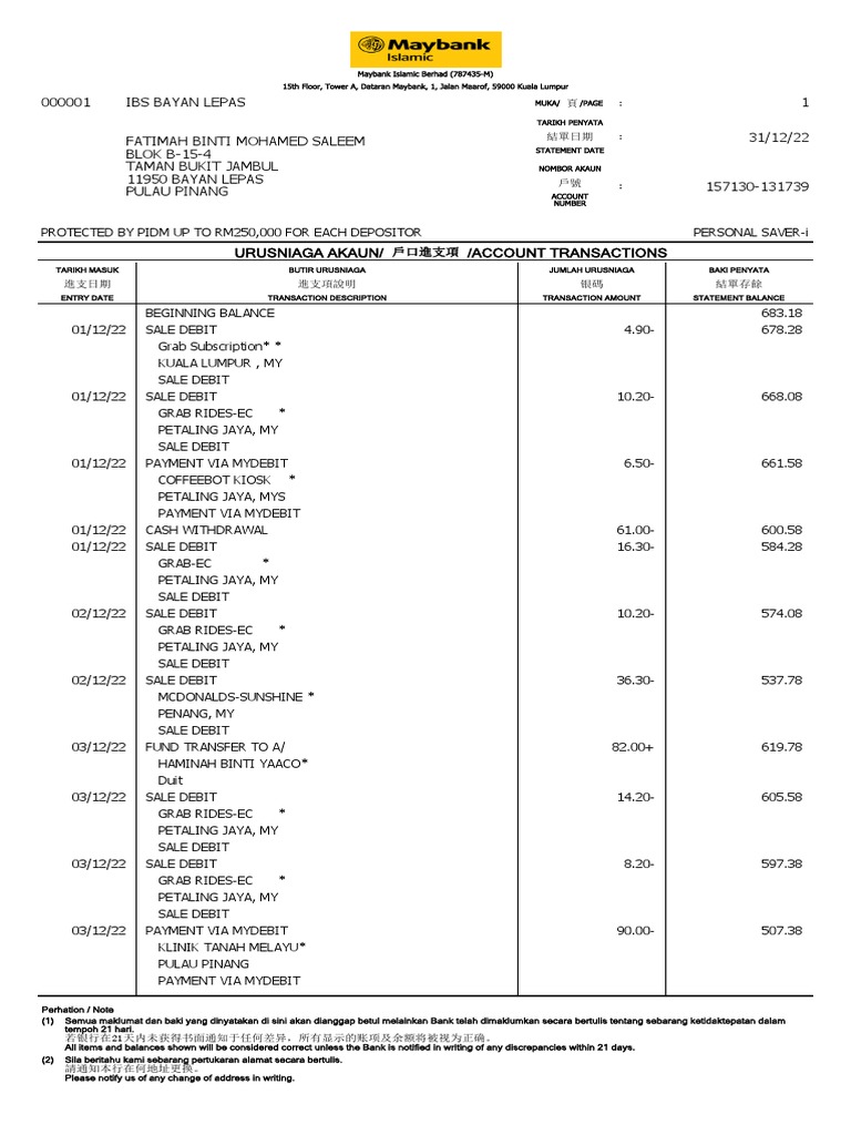 Statement Bank MBB | PDF | Debits And Credits | Debit Card