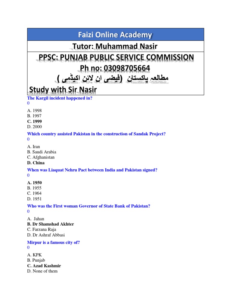 4 Pak Studies Notes Faizi Online Academy | PDF | Pakistan | Pakistan Army