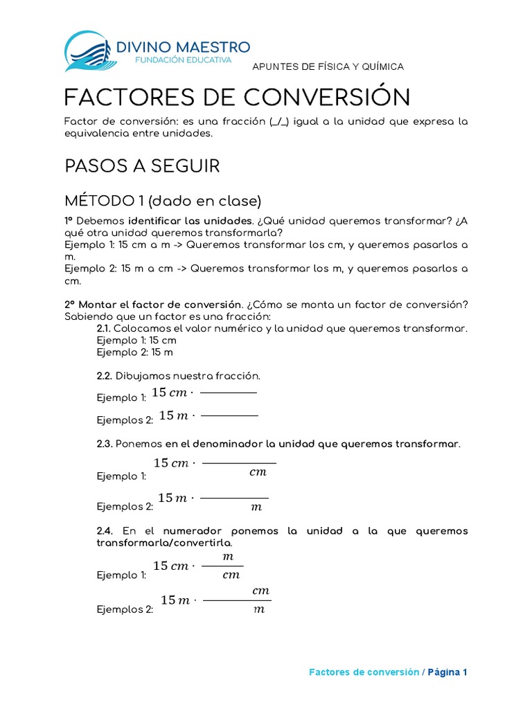 Apuntes Factores de Conversión Física y Química 2ºeso | PDF | Matemáticas