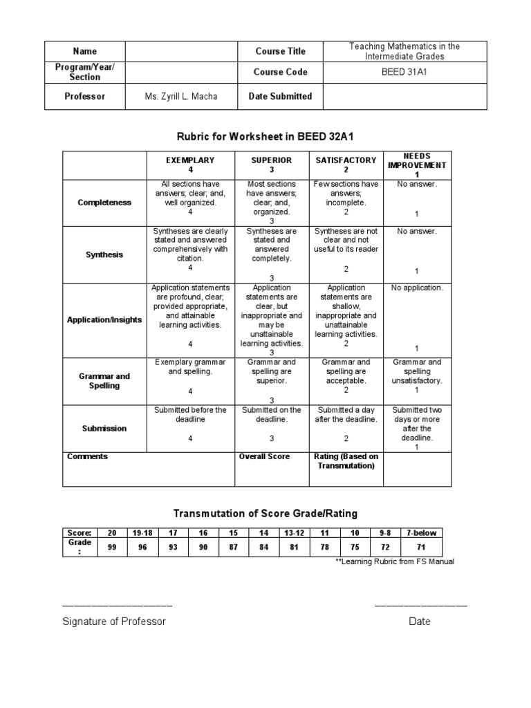 Worksheet 1-Mathematics in The Intermediate Grades | PDF | Cognitive ...