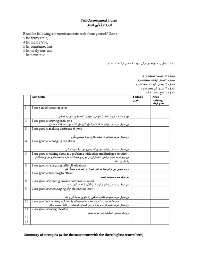 Self Assessment Exercise Dari | PDF