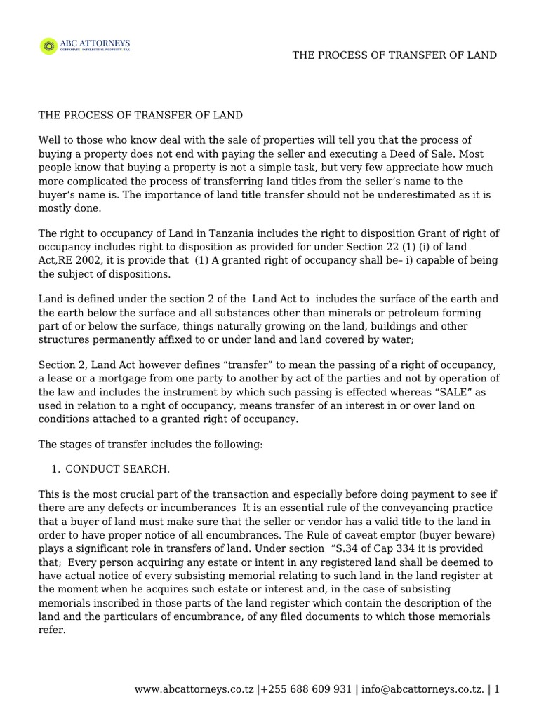 The Process of Transfer of Land | PDF | Real Estate Appraisal | Civil ...