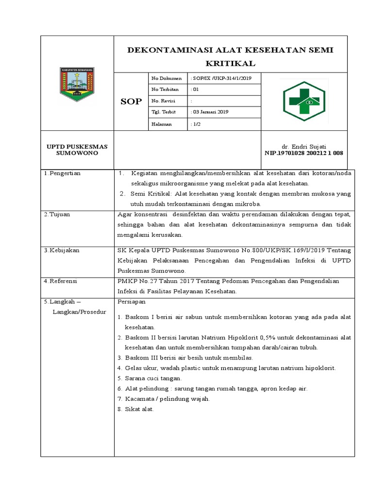 Sop Dekontaminasi Alat Kesehatan Semi Kritikal | PDF