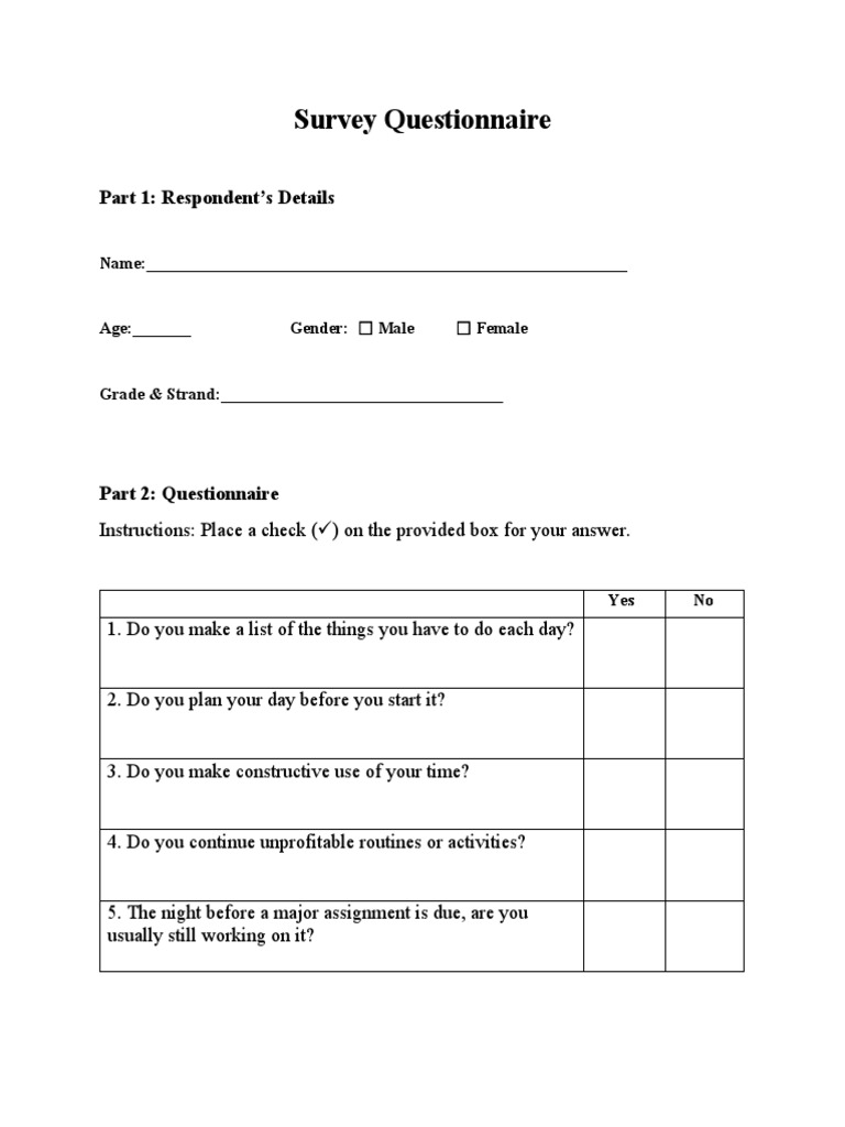 Survey Time Management Student Questionnaire | PDF