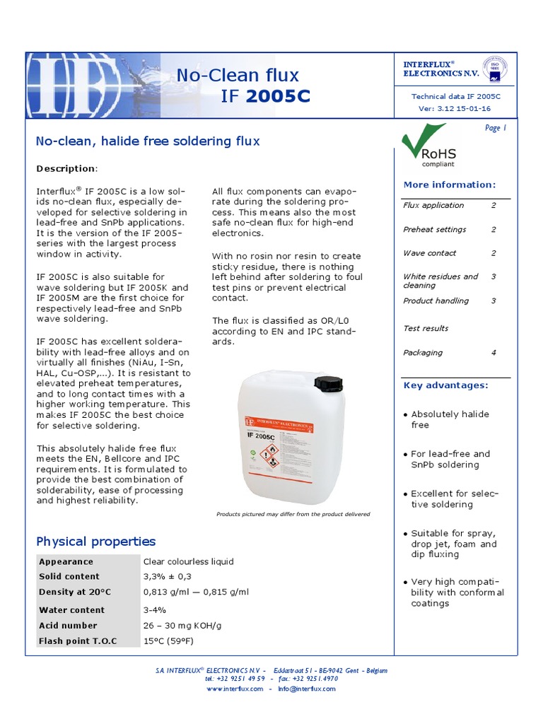 No-Clean Flux IF 2005C | Download Free PDF | Soldering | Solder