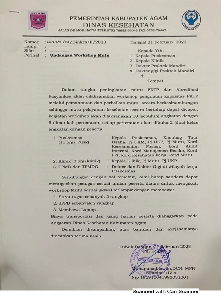 Surat Workshop Mutu | PDF