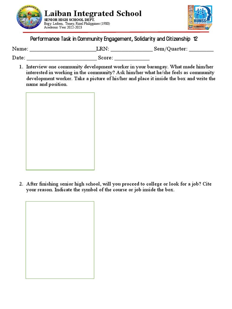 Community Engagement Performance Task | PDF | Social Science | Wellness