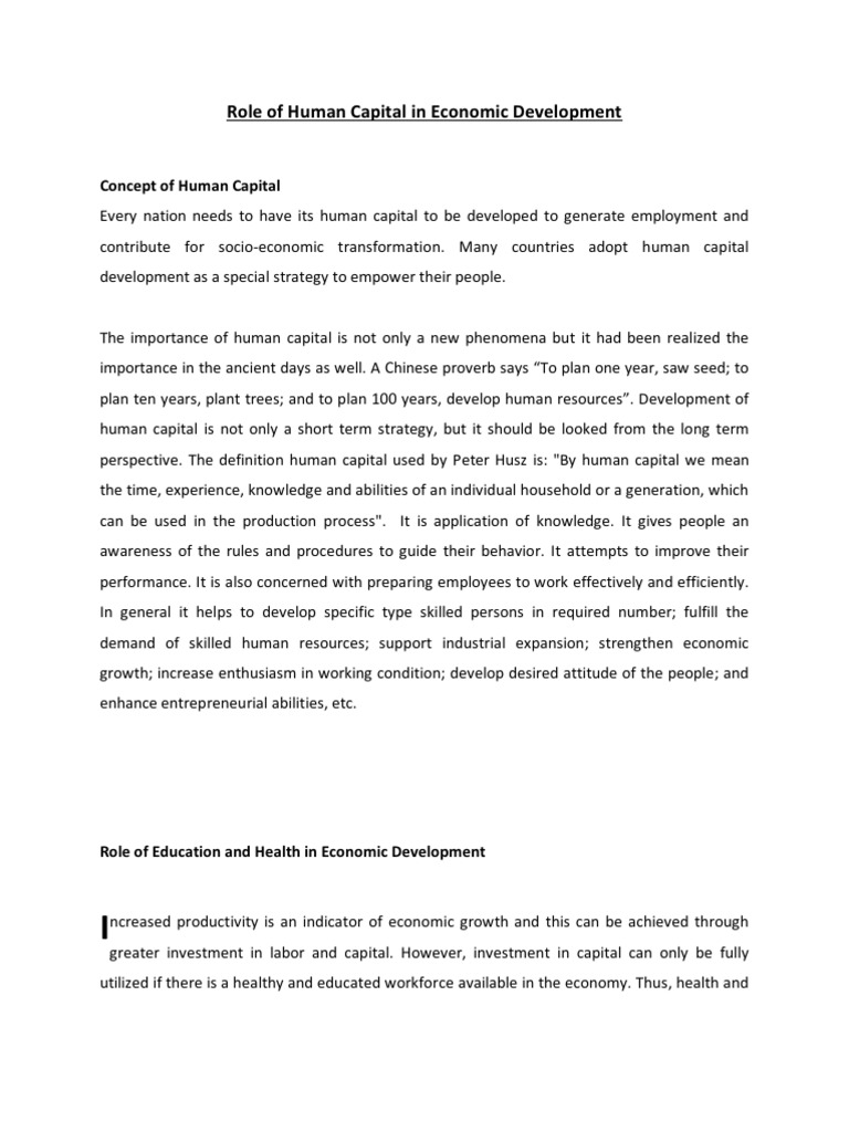 Role of Human Capital in Economic Development | PDF | Human Capital ...