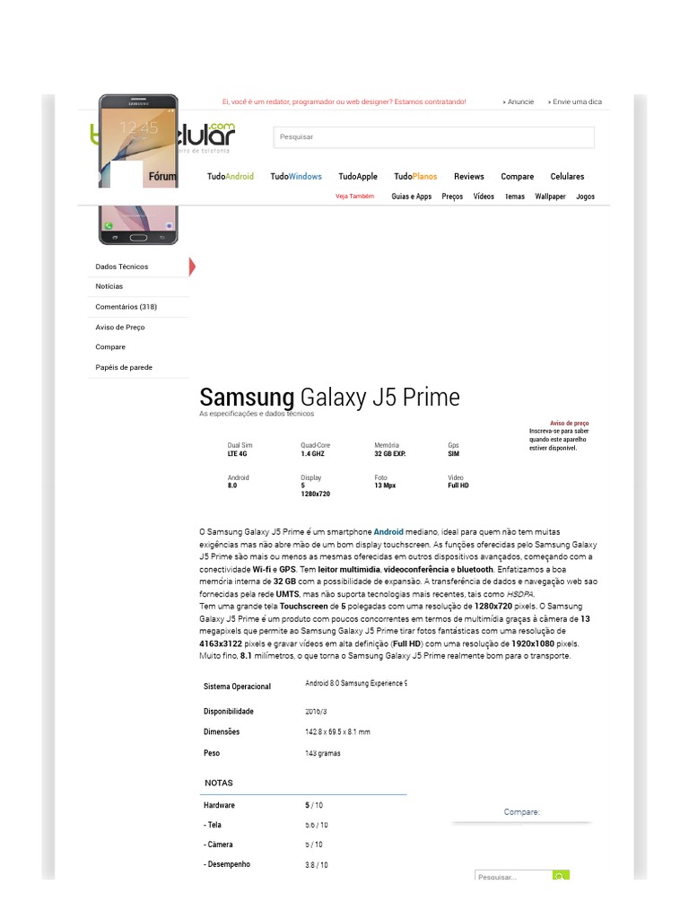 Samsung Galaxy J5 Prime - Ficha Técnica | PDF | Samsung Electronics ...