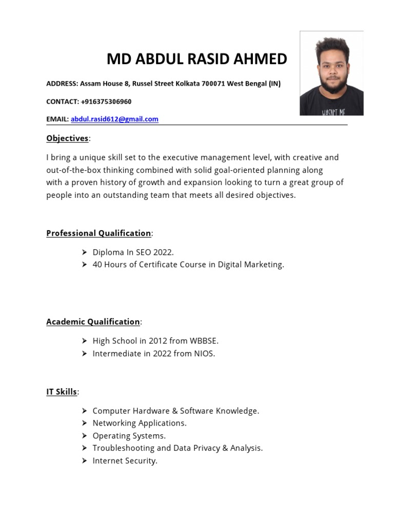 MD ABDUL RASID AHMED Casino Resume (UPDATED) | PDF | Sales | Business