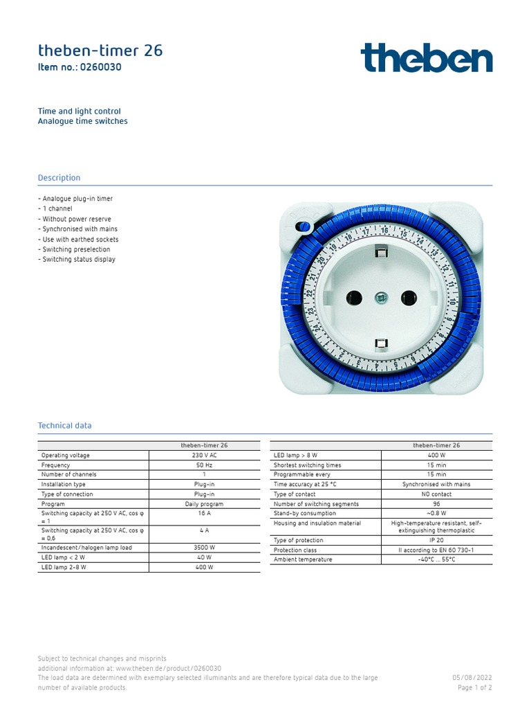 O11664v78 Theben-Timer 26 - Data Sheet | PDF | Mains Electricity | Electrical Equipment