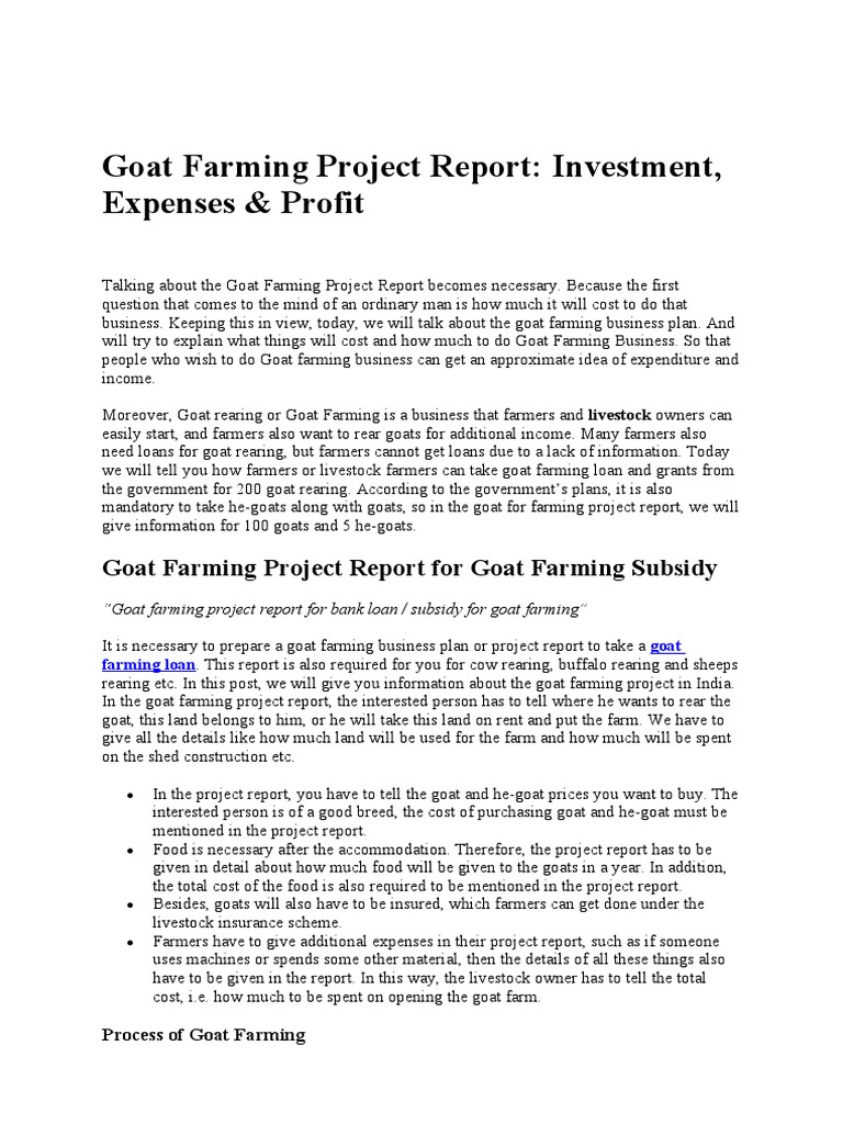 Goat Farming Project Report | PDF | Goat | Farmer
