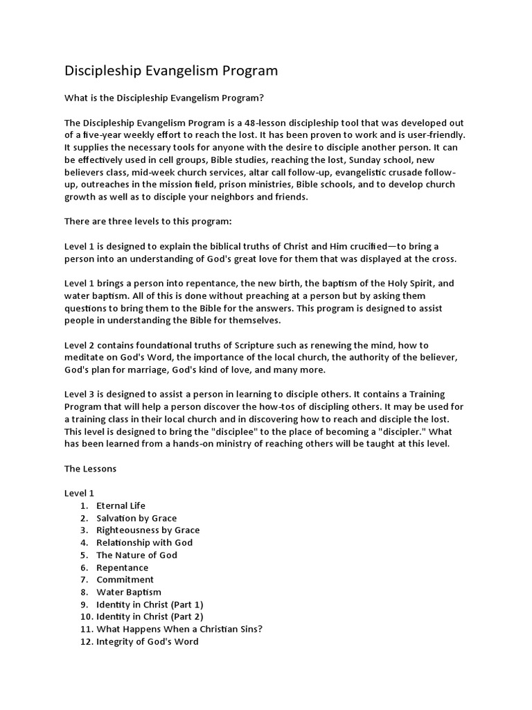 Discipleship Evangelism Program | PDF | Disciple (Christianity) | Grace ...