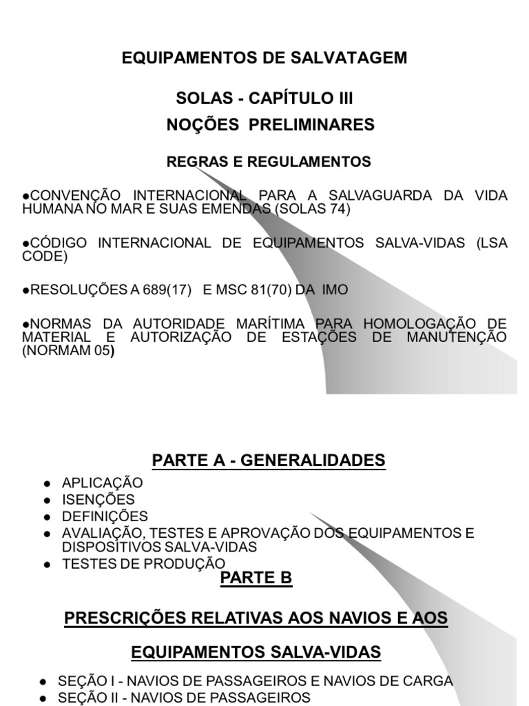 A-Equipamentos de Salvatagem SOLAS Cap. III | PDF
