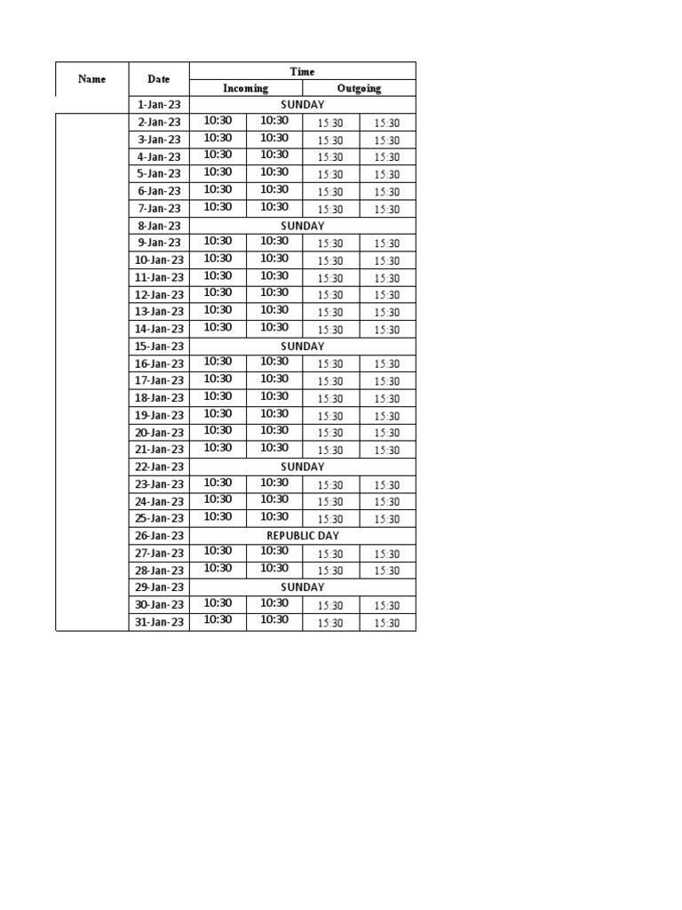 Biometric Attendance Log January 2023 | PDF | Cooking, Food & Wine