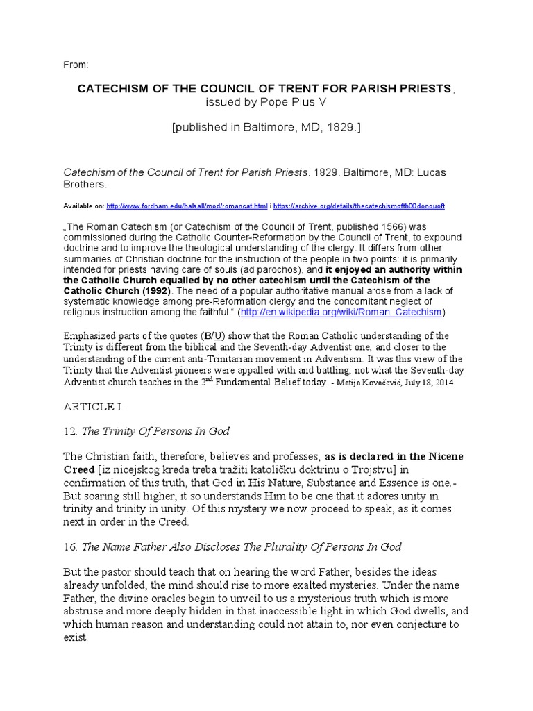 Catholic Trinity (From Cathechism of The Council of Trent, Baltimore ...