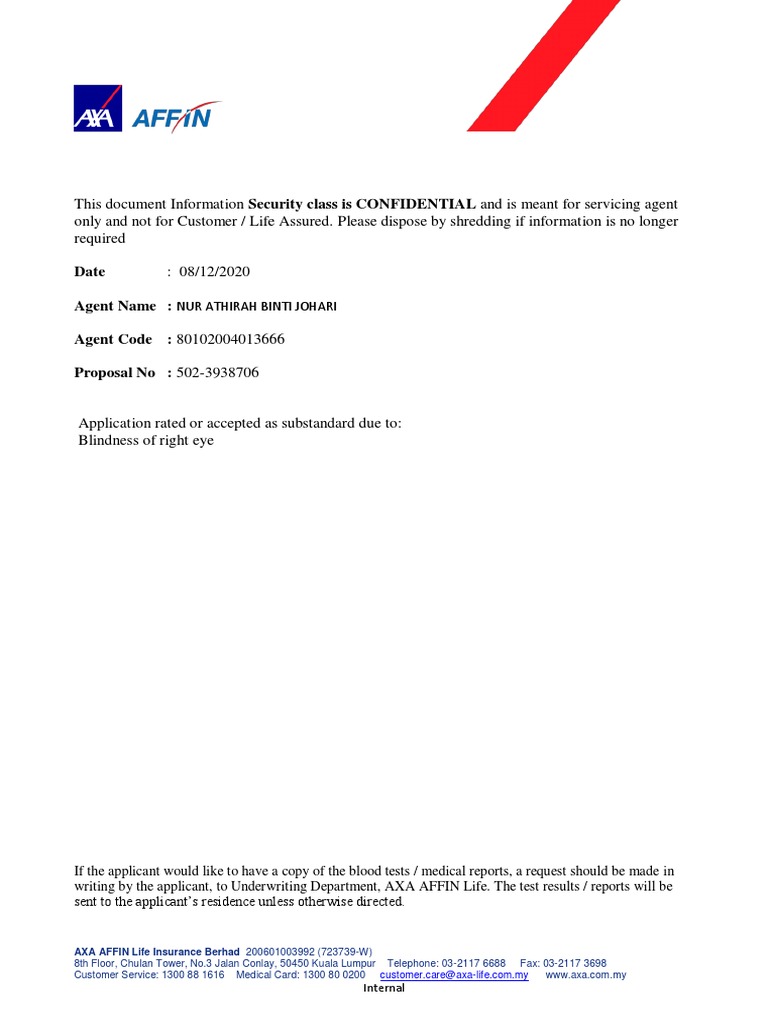 AXA AFFIN Life Insurance Counter Offer Letter | PDF | Insurance | Life ...