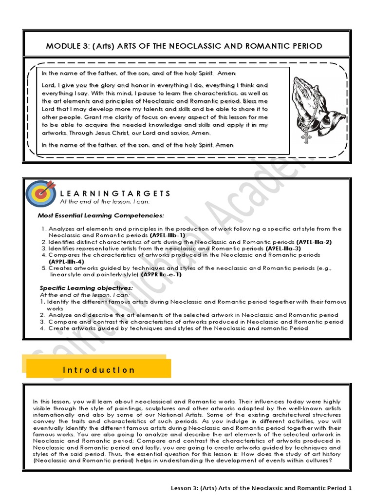 Neoclassic & Romantic Arts: Famous Artists & ArtworksTITLE Module 3 ...