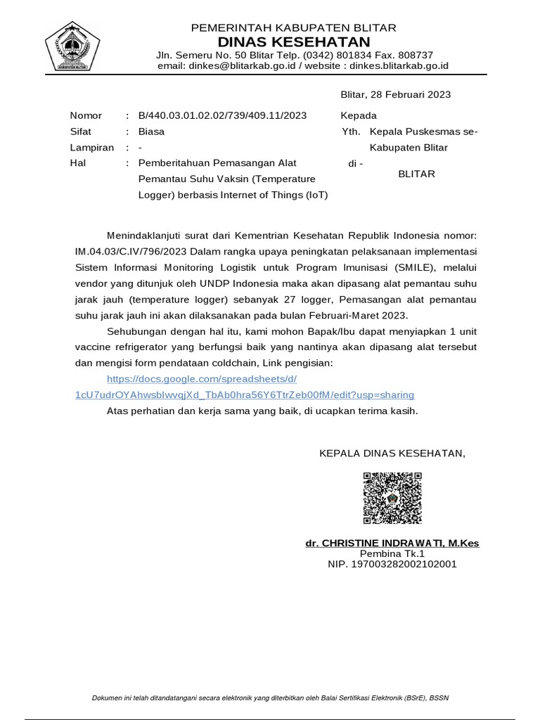 Pemasangan Temperature Logger Vaksin Blitar | PDF